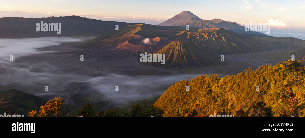 Panorama view of the sunrise over Bromo mountain Stock Photo - Alamy
