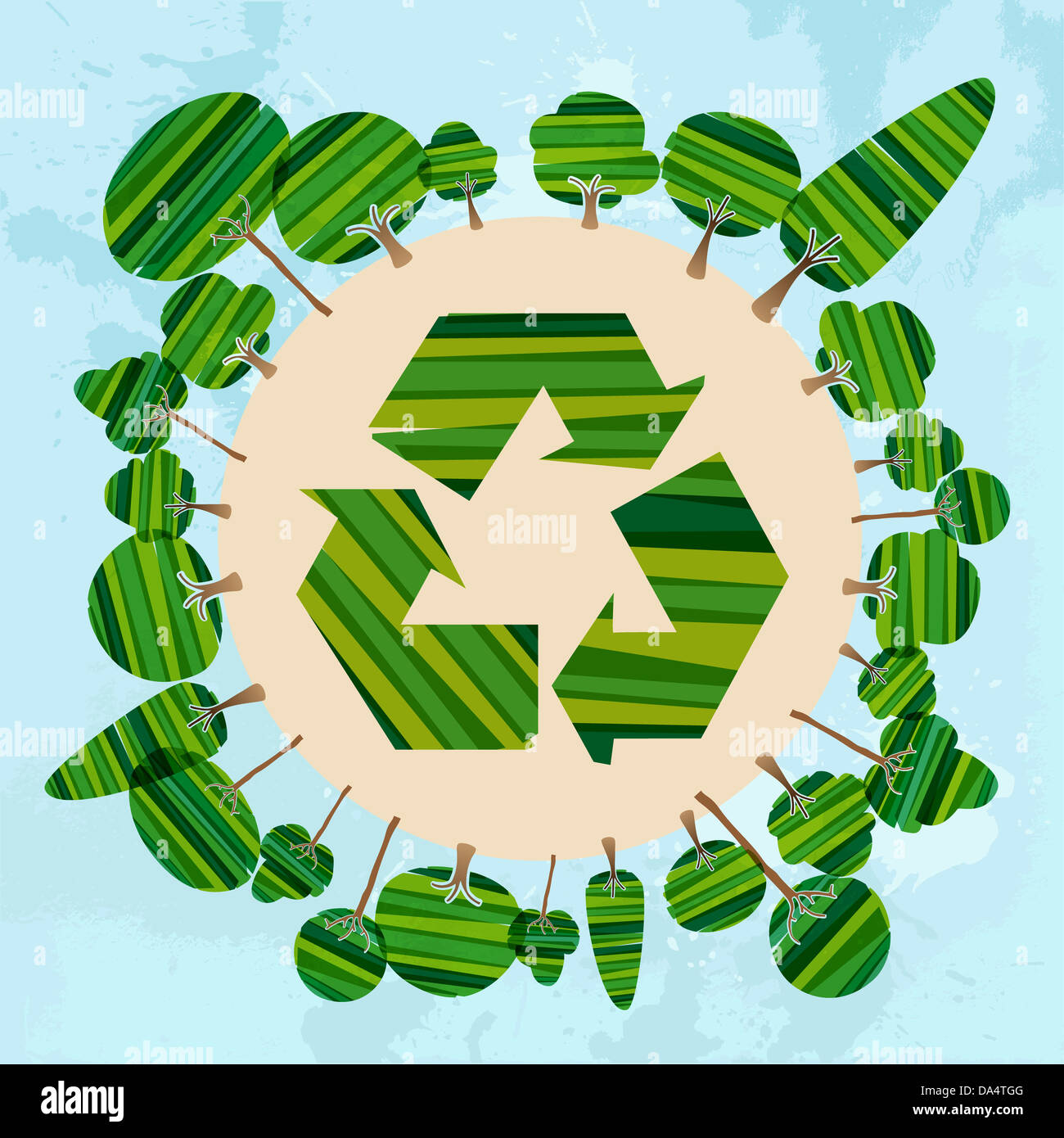 Multicolored transparent banded trees around recycle symbol world ...