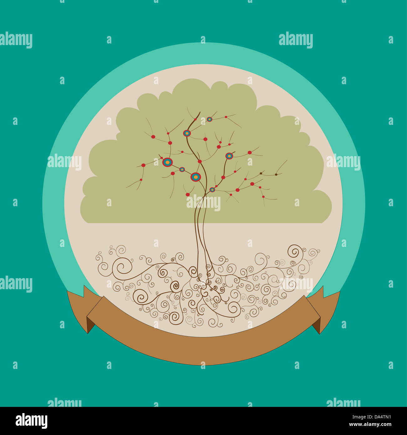 Colorful curly tree label over white background. Vector file layered ...