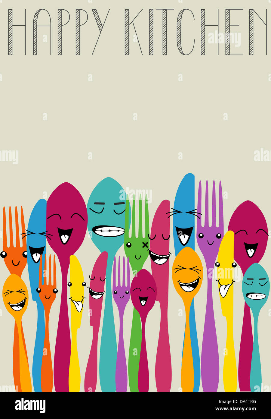 Colorful silverware funny cartoon set . Vector file layered for easy ...