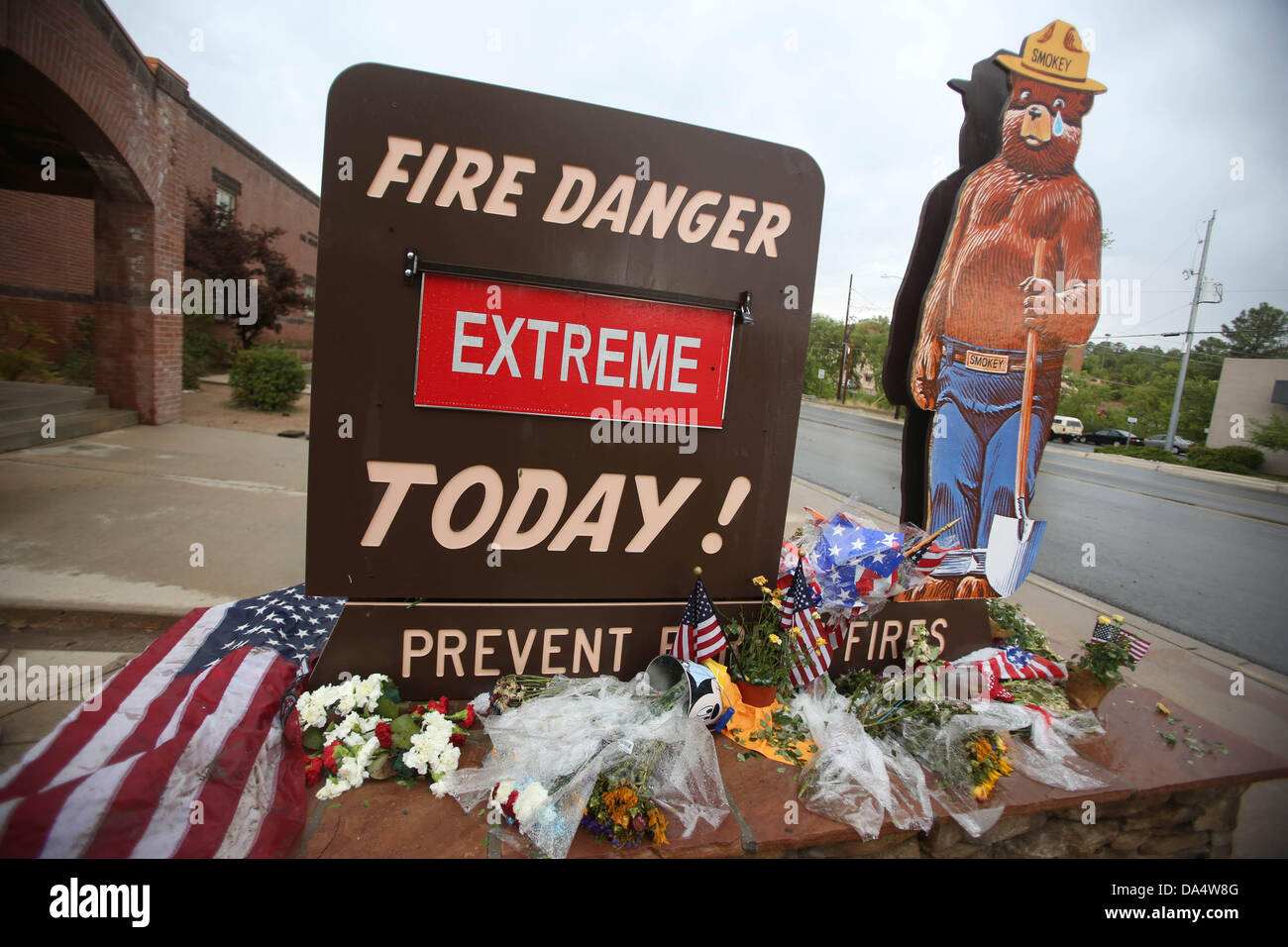 Prescott, AZ, USA. 3rd July, 2013. An extreme fire danger sign is ...
