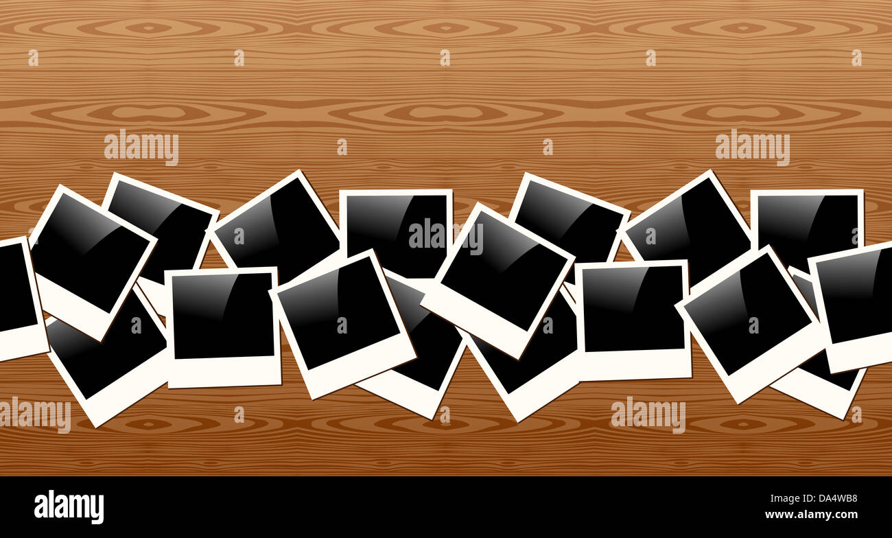 Vintage Polaroid frame seamless pattern over wooden texture background ...