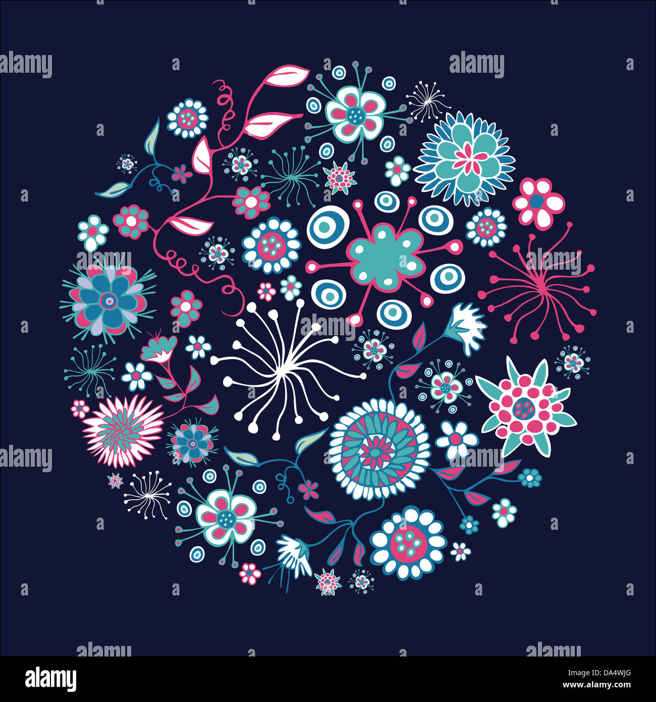 Hand draw vintage flower composition in circle shape background. Vector ...