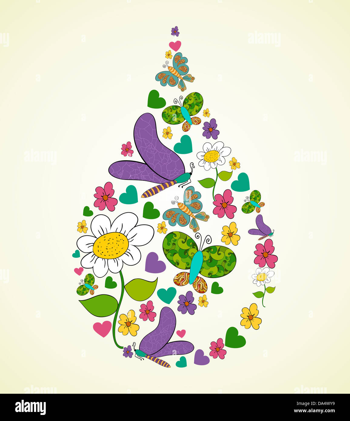 Colorful Spring flowers raindrop shape. Vector illustration layered for ...