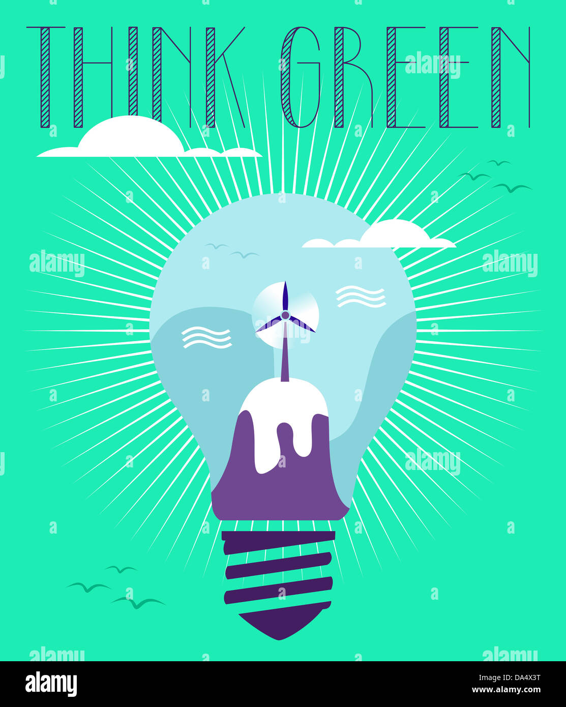 Think green world in light bulb with contemporary text background ...