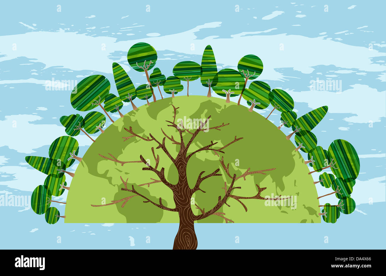 Colorful Tree world of trees concept over sky blue background. Vector ...