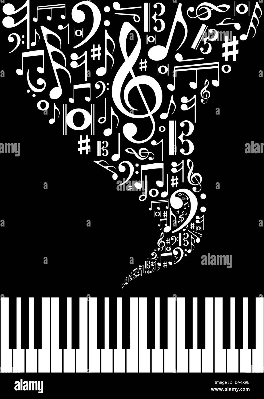 Musical splash concept background with note and instrument silhouettes ...