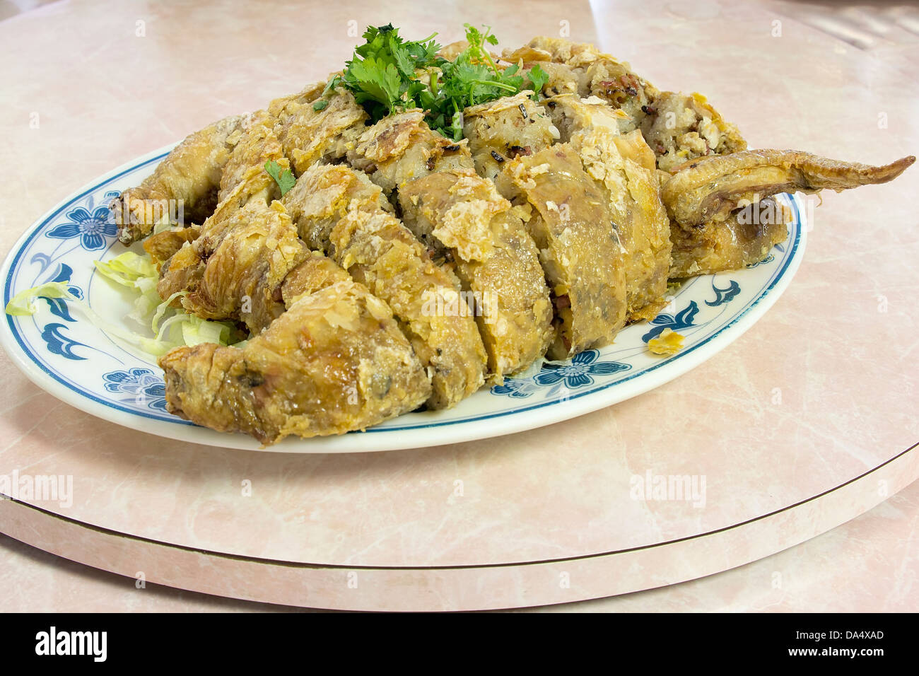 Glutinous Rice Deep Fried Stuffed Whole Chicken Chinese Dish Garnished ...