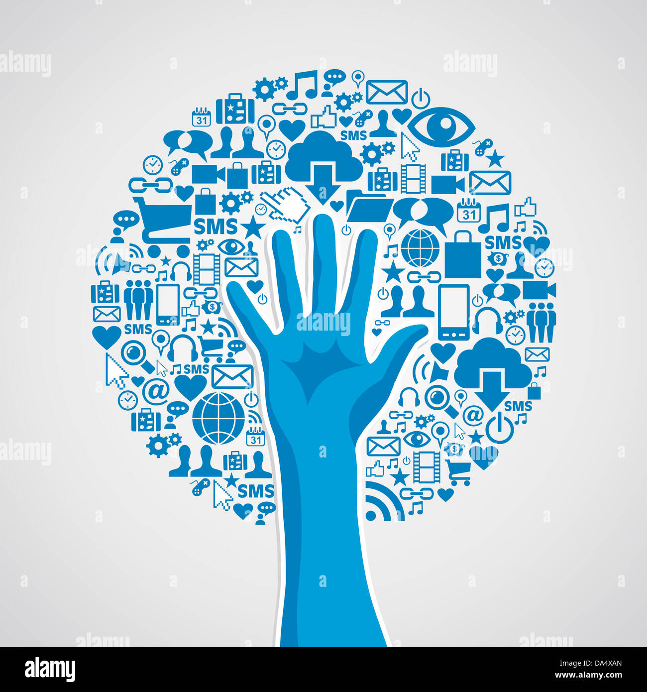 Internet technology concept hand tree icons set. Vector illustration ...