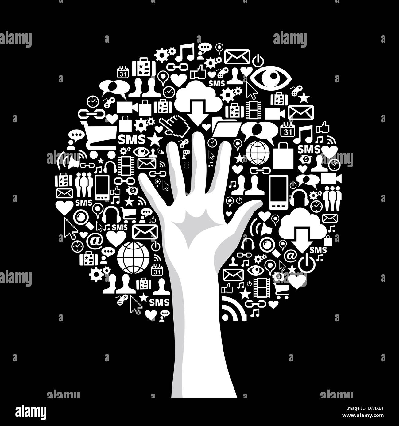 Internet technology concept hand tree icons set. Vector illustration ...