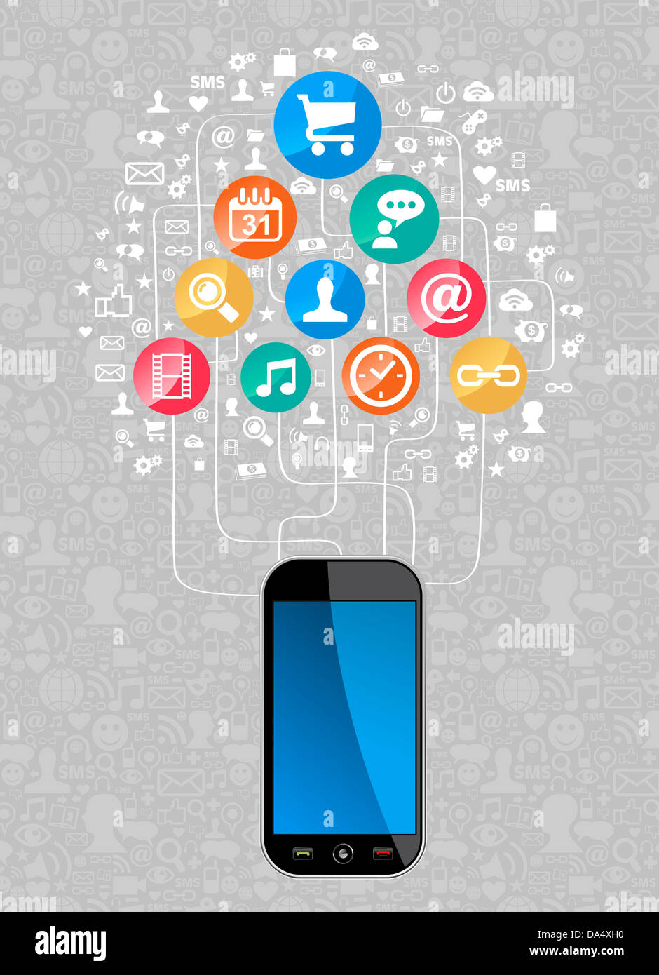 Social media network icon set diagram with smartphone. Vector ...