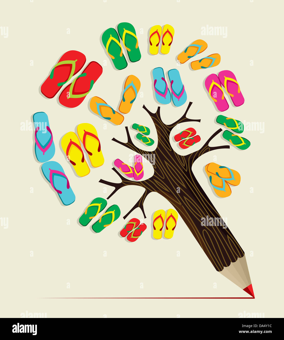 Colorful summer flip flop concept pencil tree. Vector illustration ...