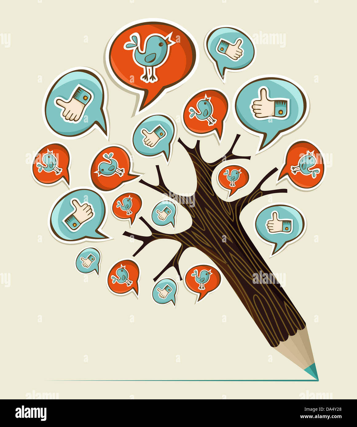 Social media hand drawn icons concept pencil tree. Vector illustration ...
