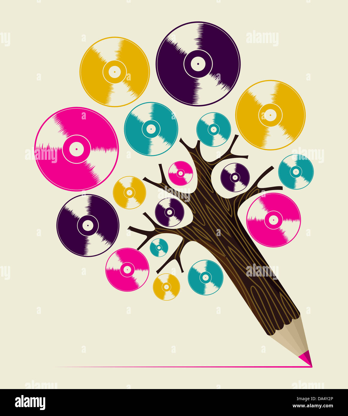 Retro analogue music vinyl disc concept pencil tree. Vector ...