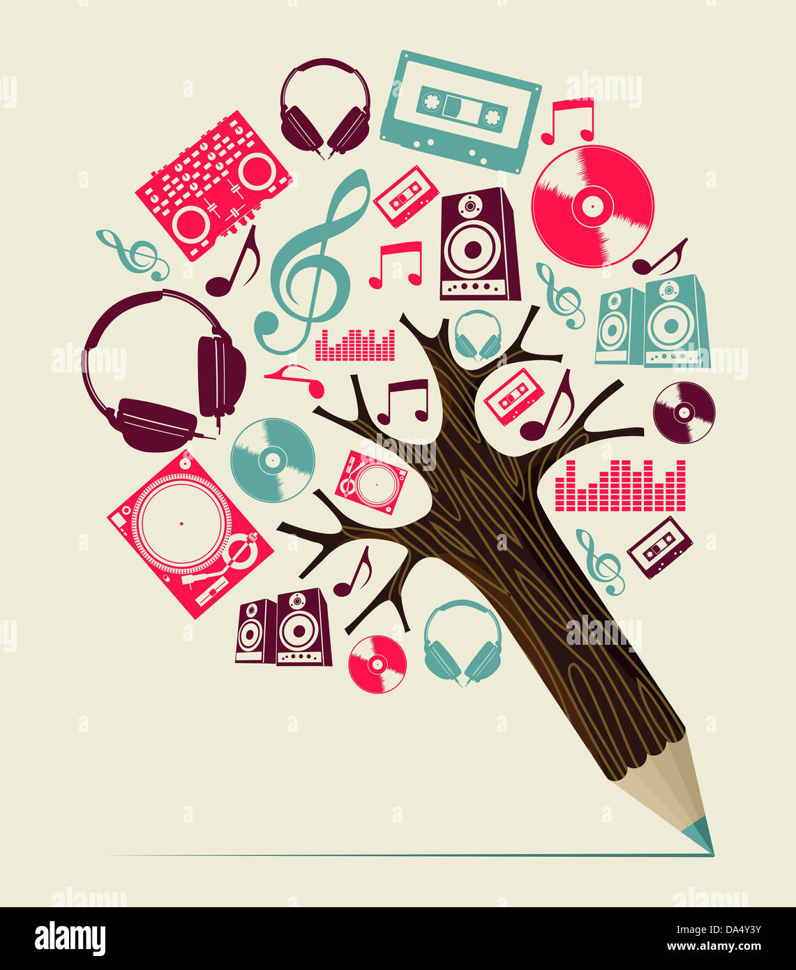 Retro professional Dj music concept pencil tree. Vector illustration ...