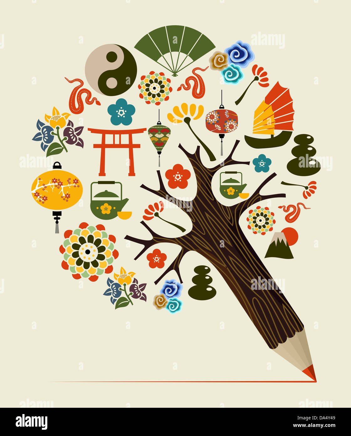 Orient symbols chinese concept pencil tree design. Vector illustration ...