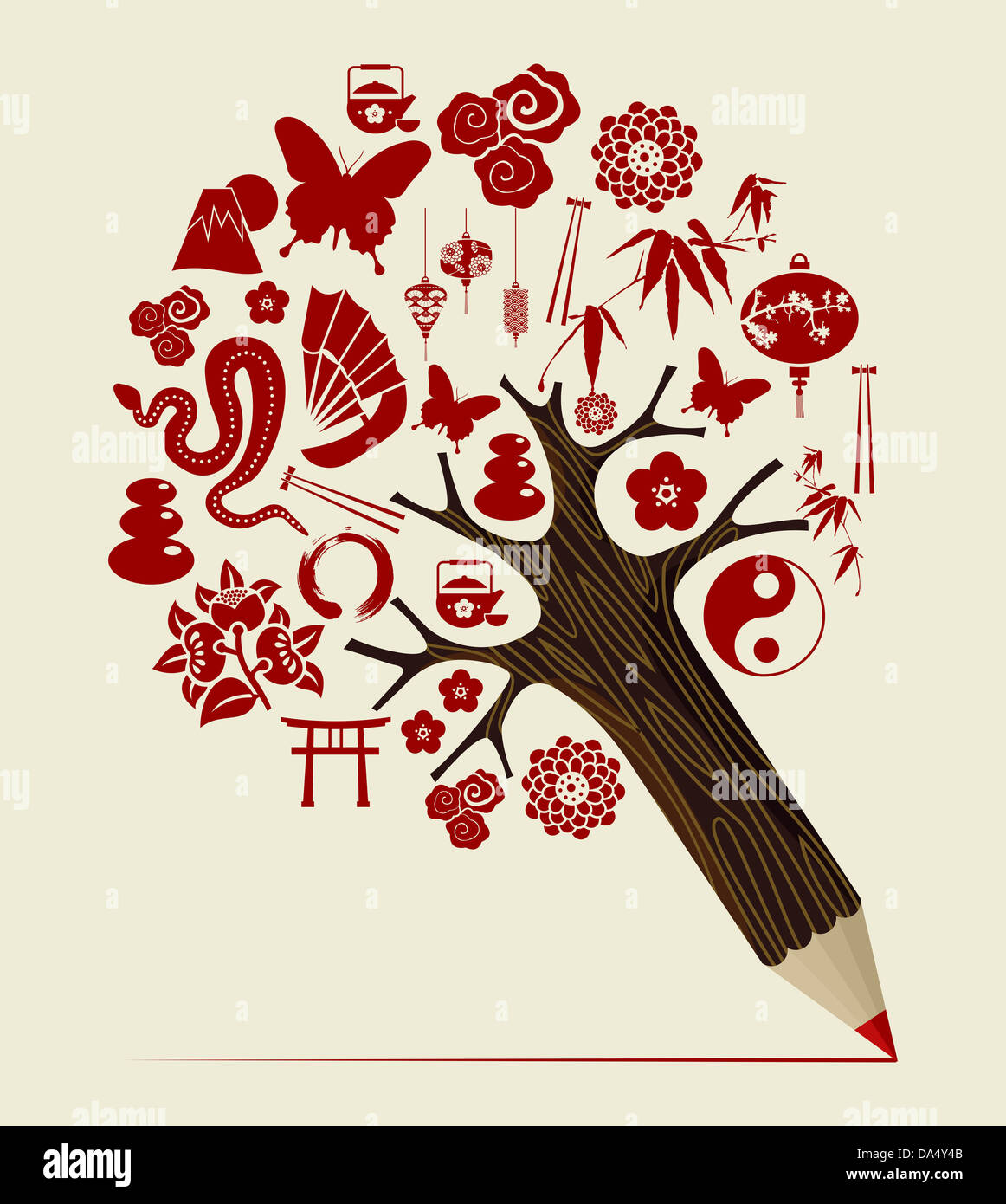 Orient symbols chinese concept pencil tree design. Vector illustration ...