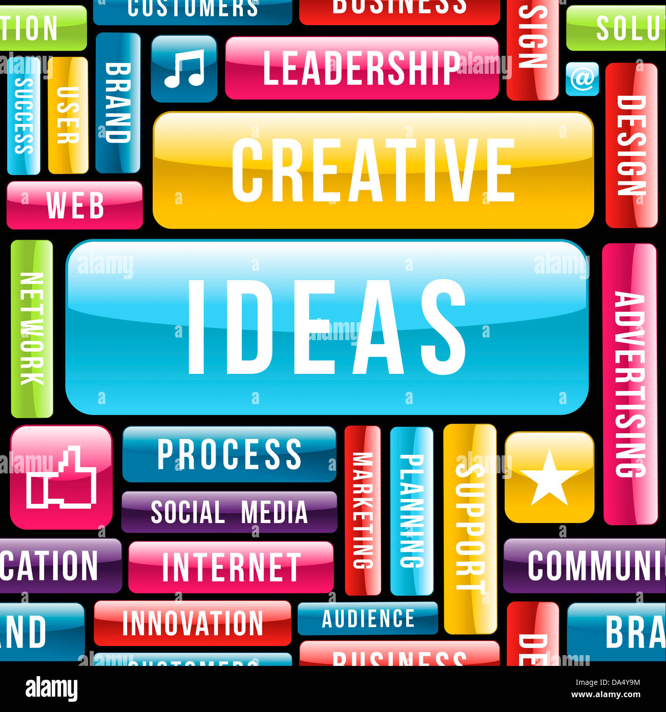 Creative ideas concept pattern composition with glossy web buttons ...