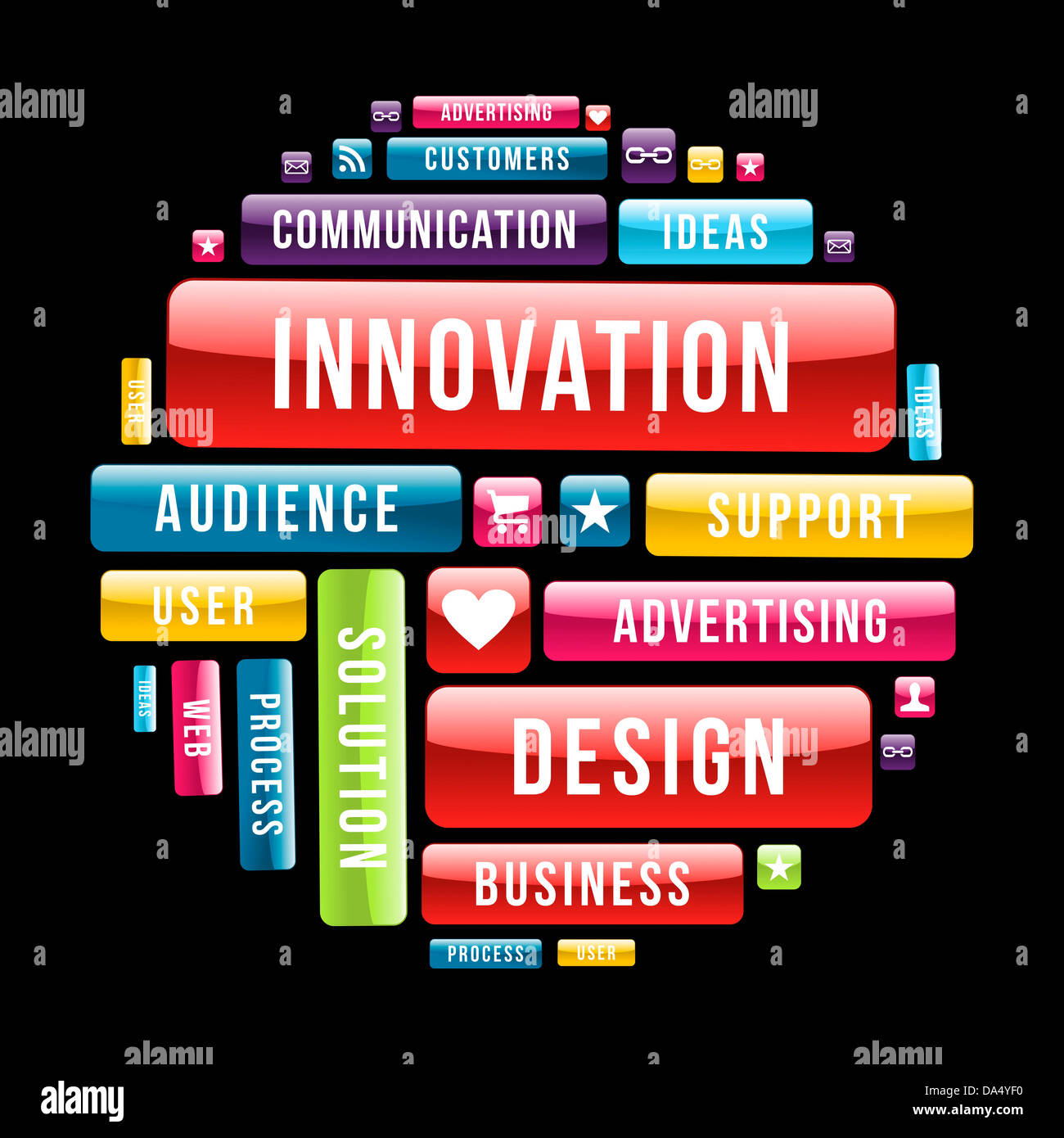 Innovation design business circle composition with glossy web buttons ...