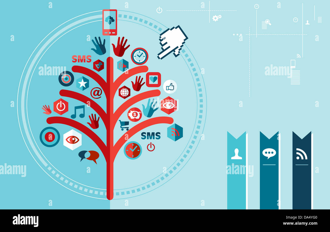 Techno cloud computing tree concept banner. Vector file layered for ...