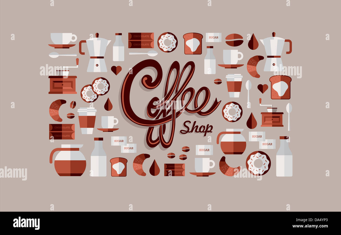 Colorful coffee shop icon over beige background set. Vector file ...