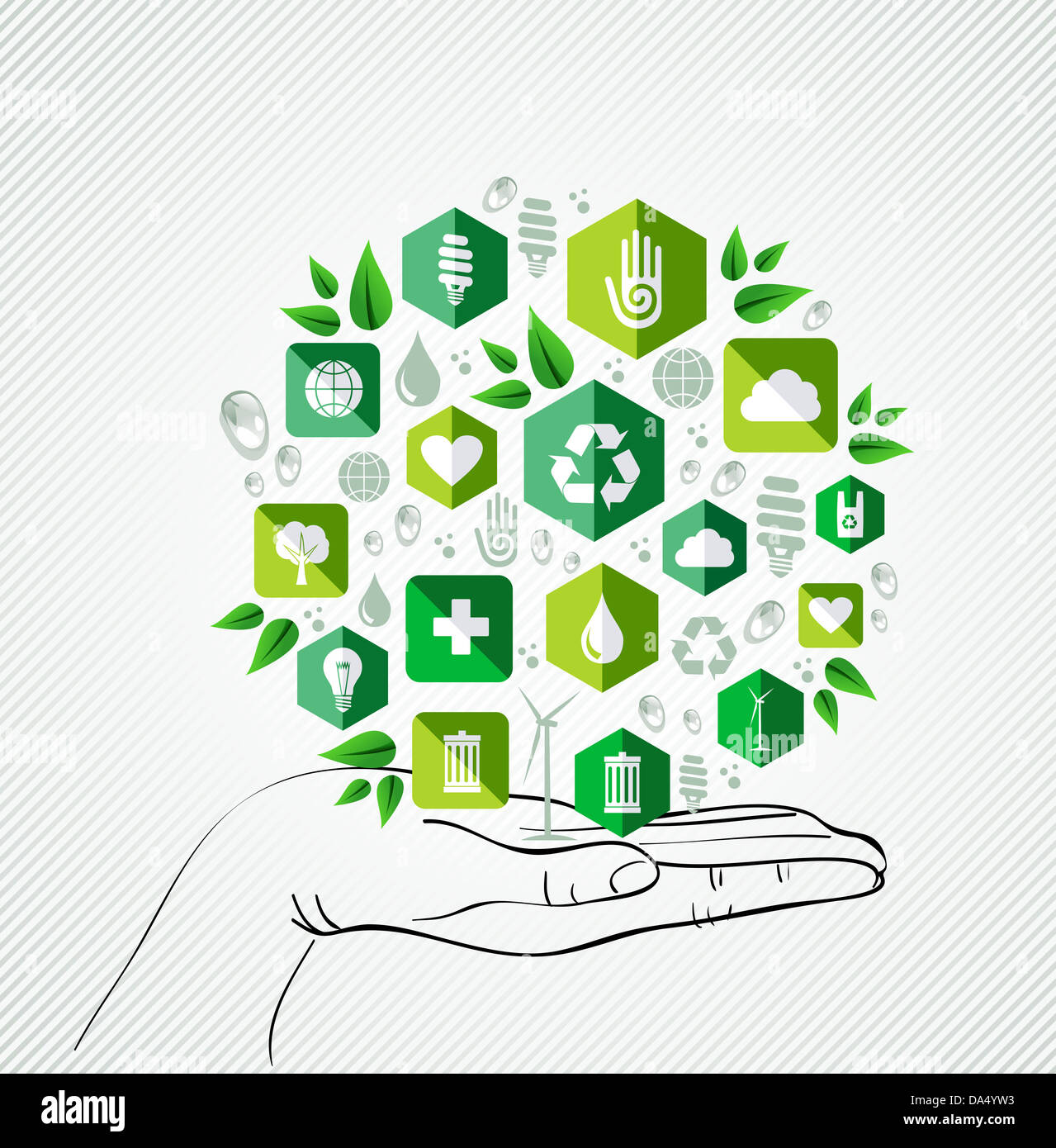 Green concept icons circle over palm design. Vector file layered for ...