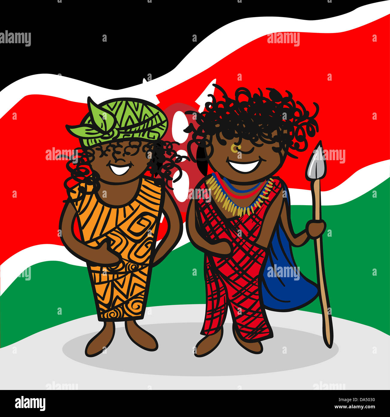 Kenyan man and woman cartoon couple with national flag background ...