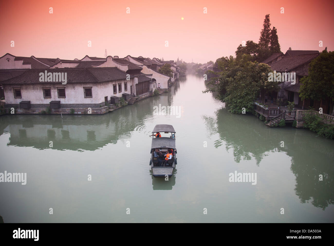 China, Wuzhen, Xizha Scenic Zone, Xishi River Scene at dusk Stock Photo ...