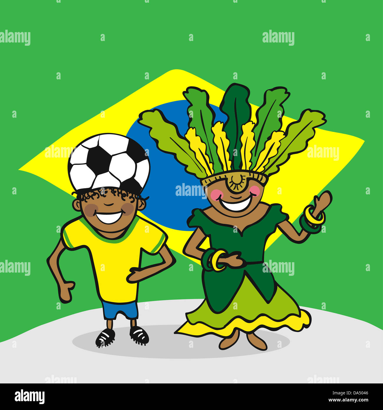 Brazilian man and woman cartoon couple with national flag background ...