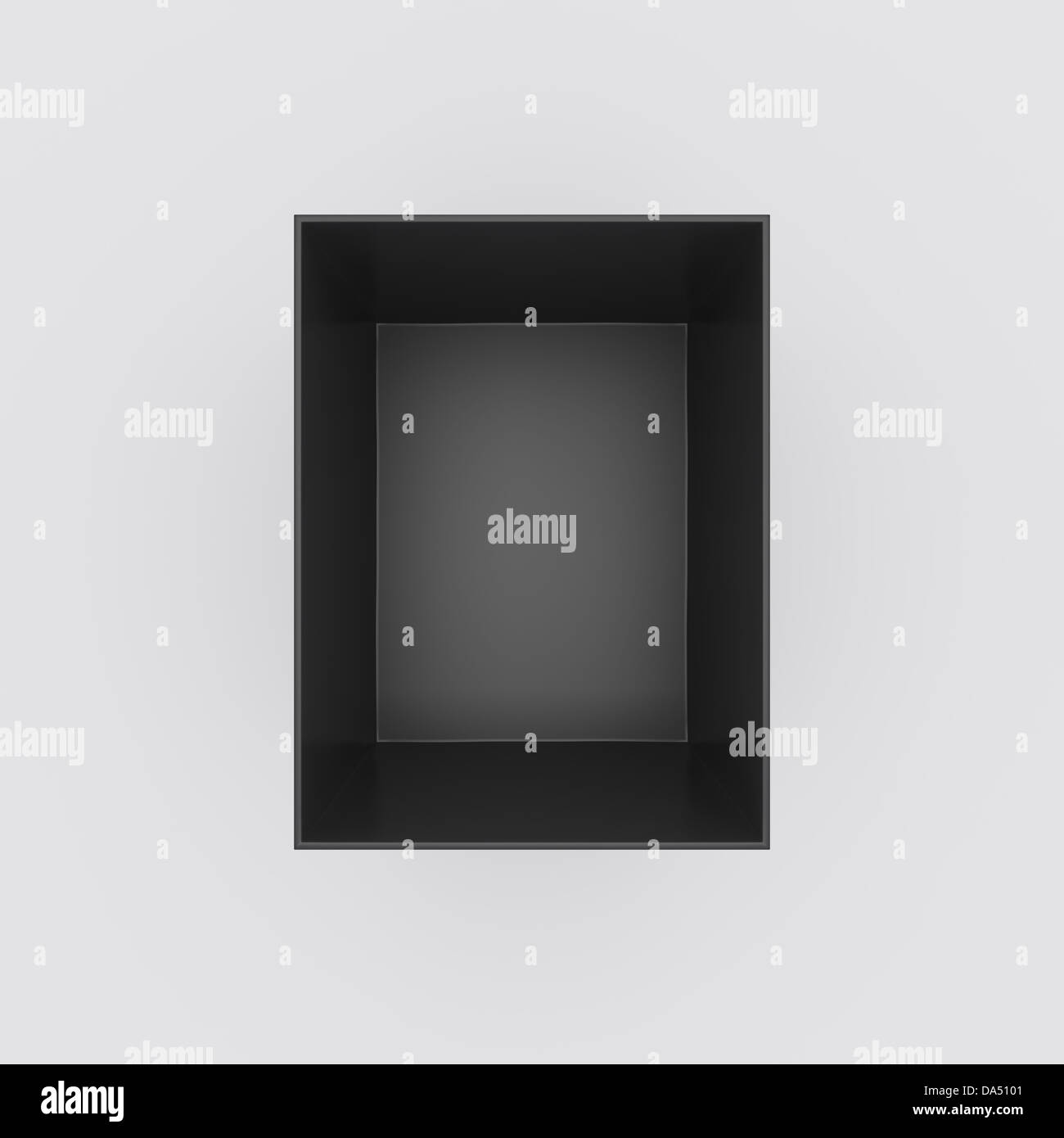 Open empty black gift box shot from above isolated on light gray ...