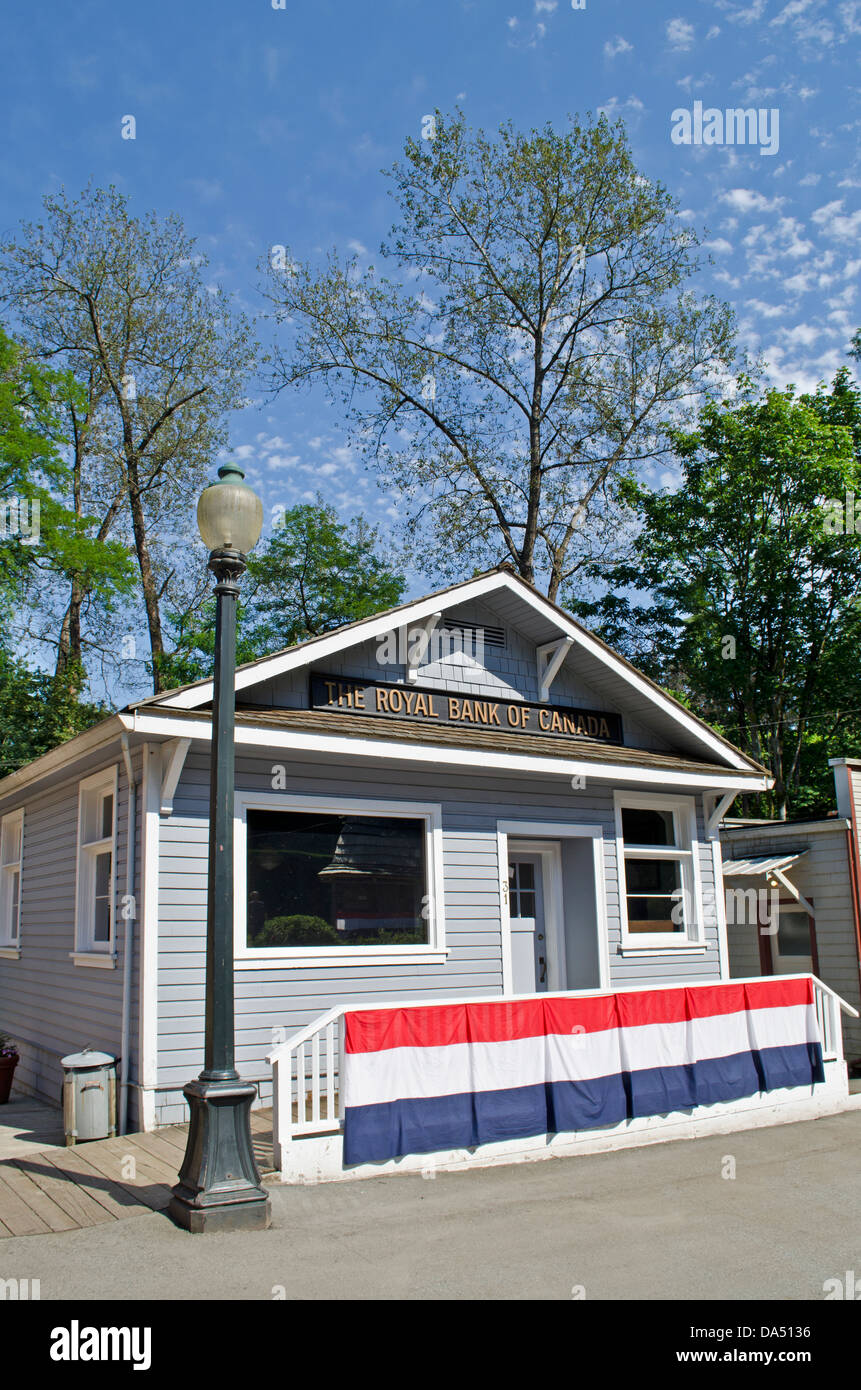 Historic bank building, part of the 1920s style town at Burnaby Village ...