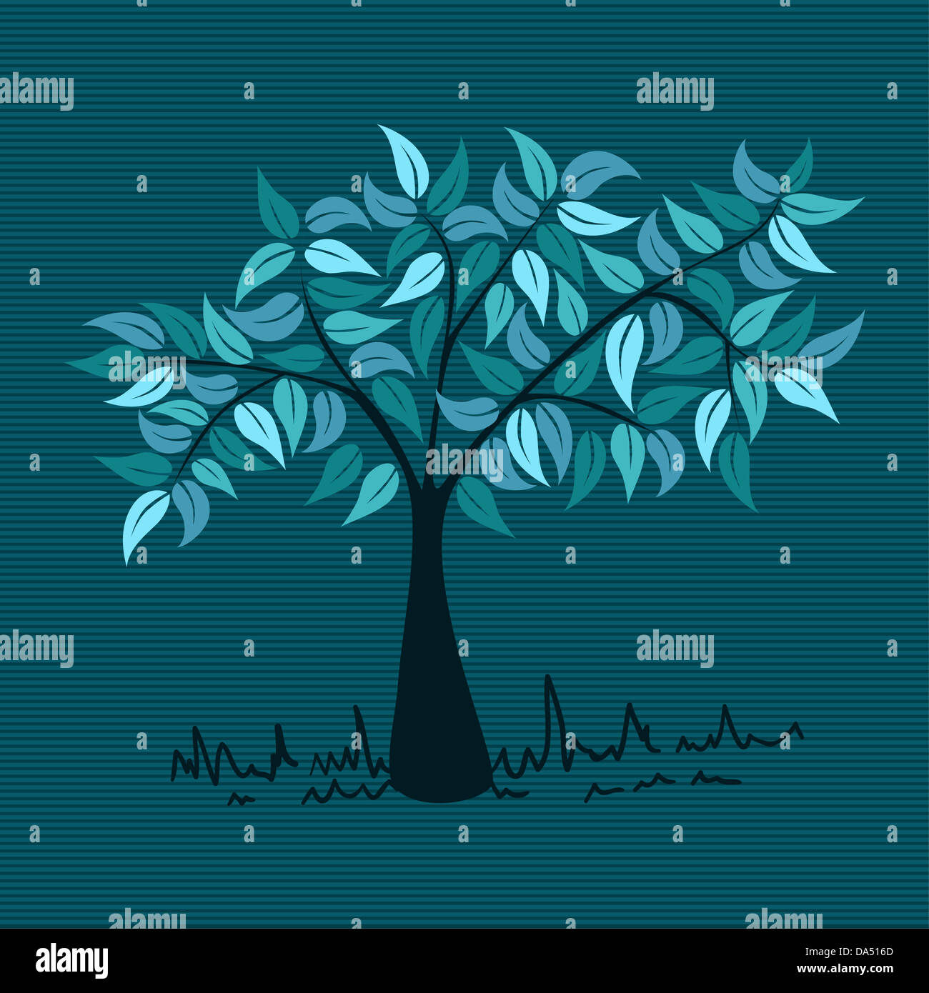 Blue branches leaf tree stripes background design. Vector file layered ...