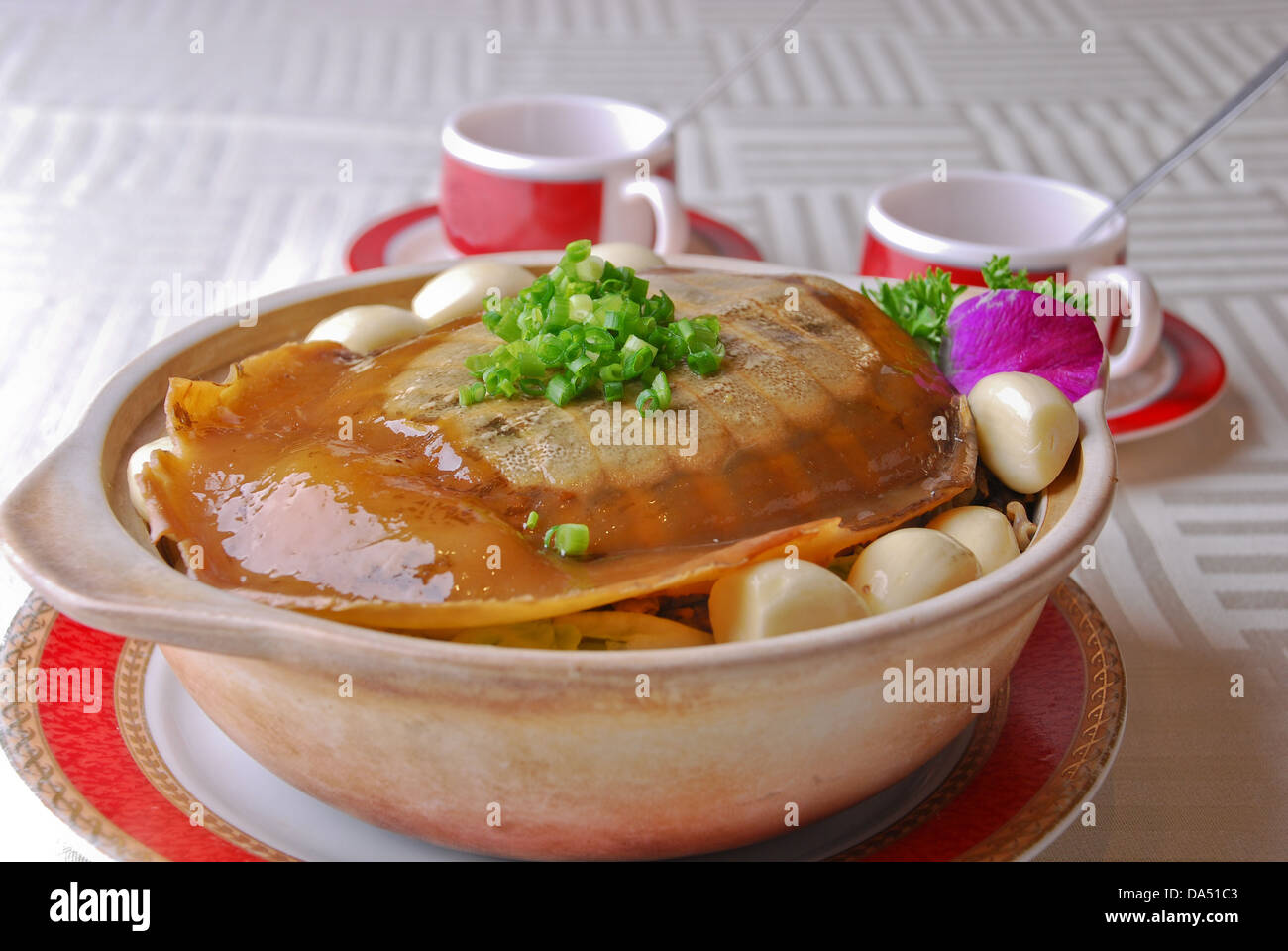 Turtle stew in casserole with garlic Stock Photo - Alamy