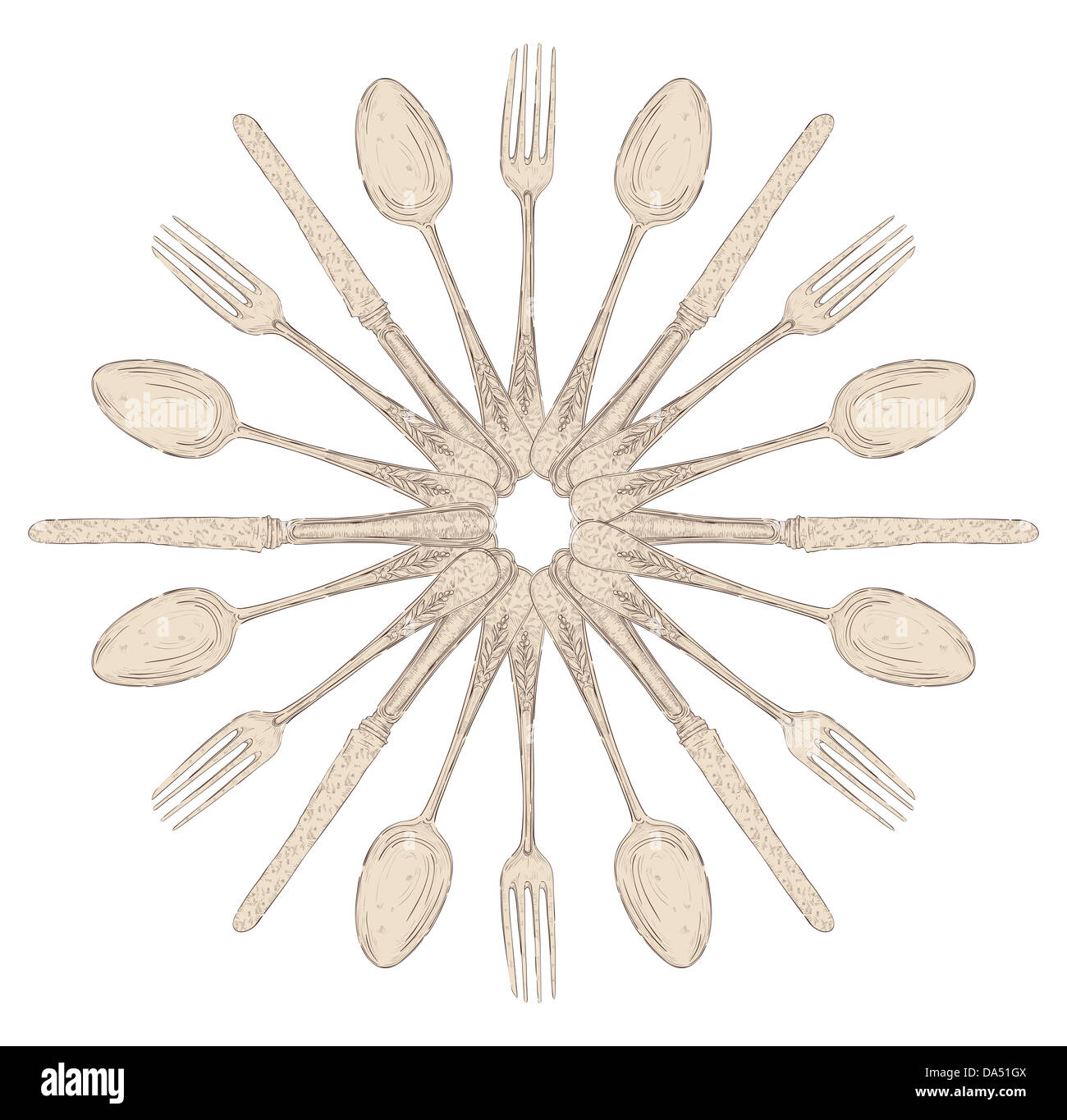 Silverware circle set isolated over white. Vector file layered for easy ...