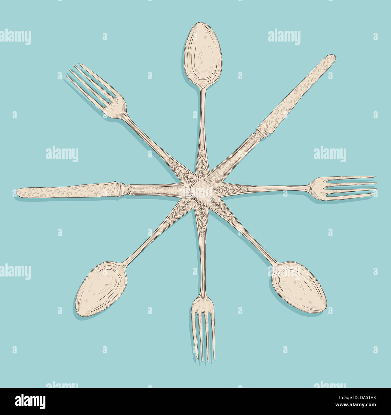 Antique cutlery drawing hi-res stock photography and images - Alamy