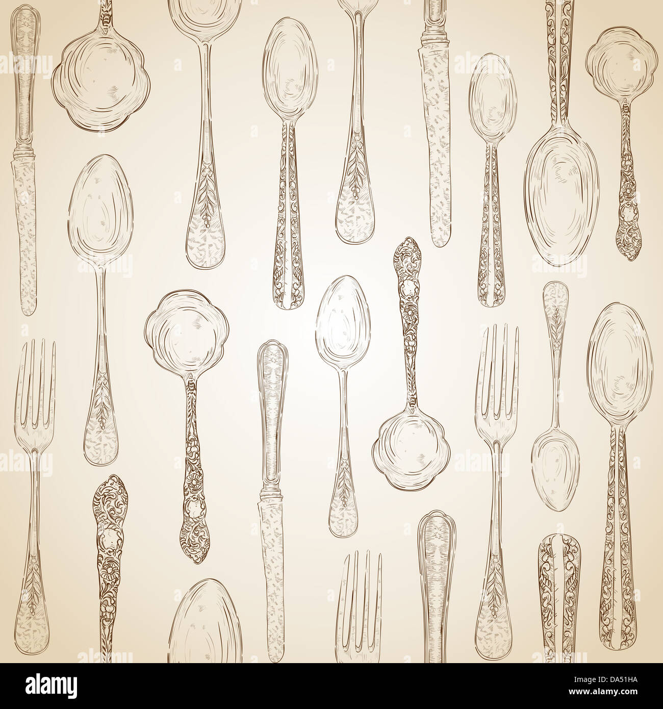 Hand drawn silverware icons seamless pattern background. Vector file ...