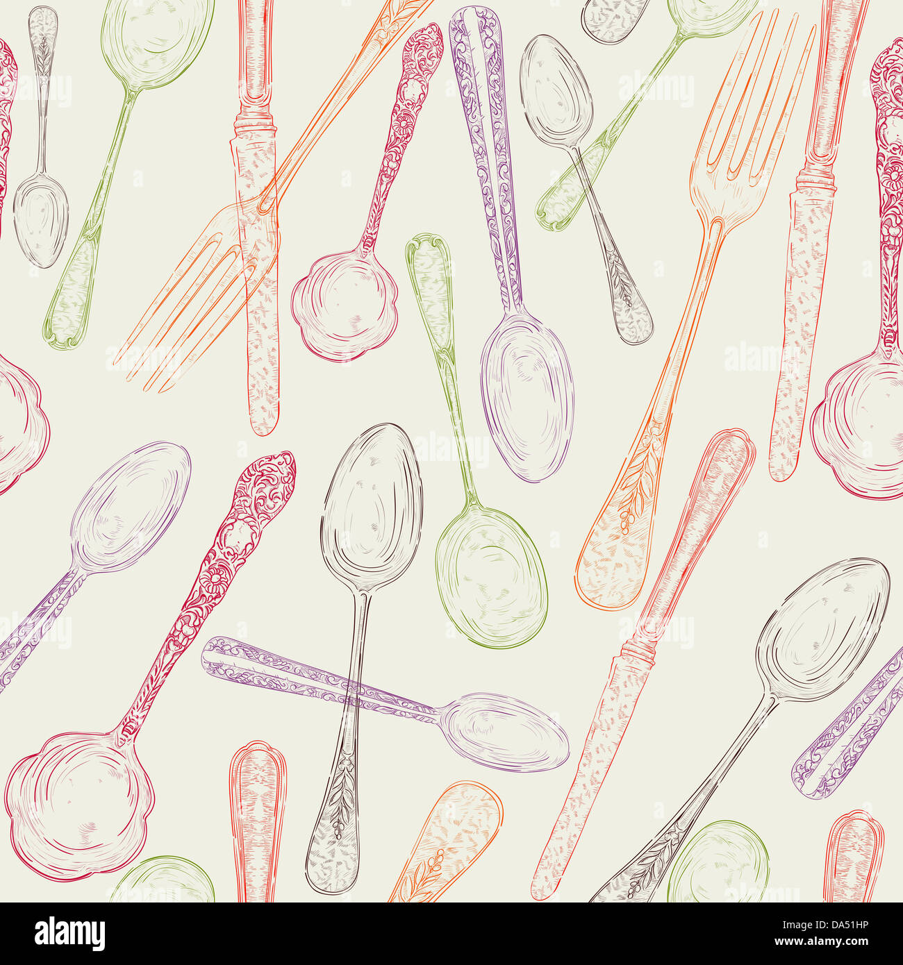 Colorful hand drawn silverware pattern.Vector file layered for easy ...