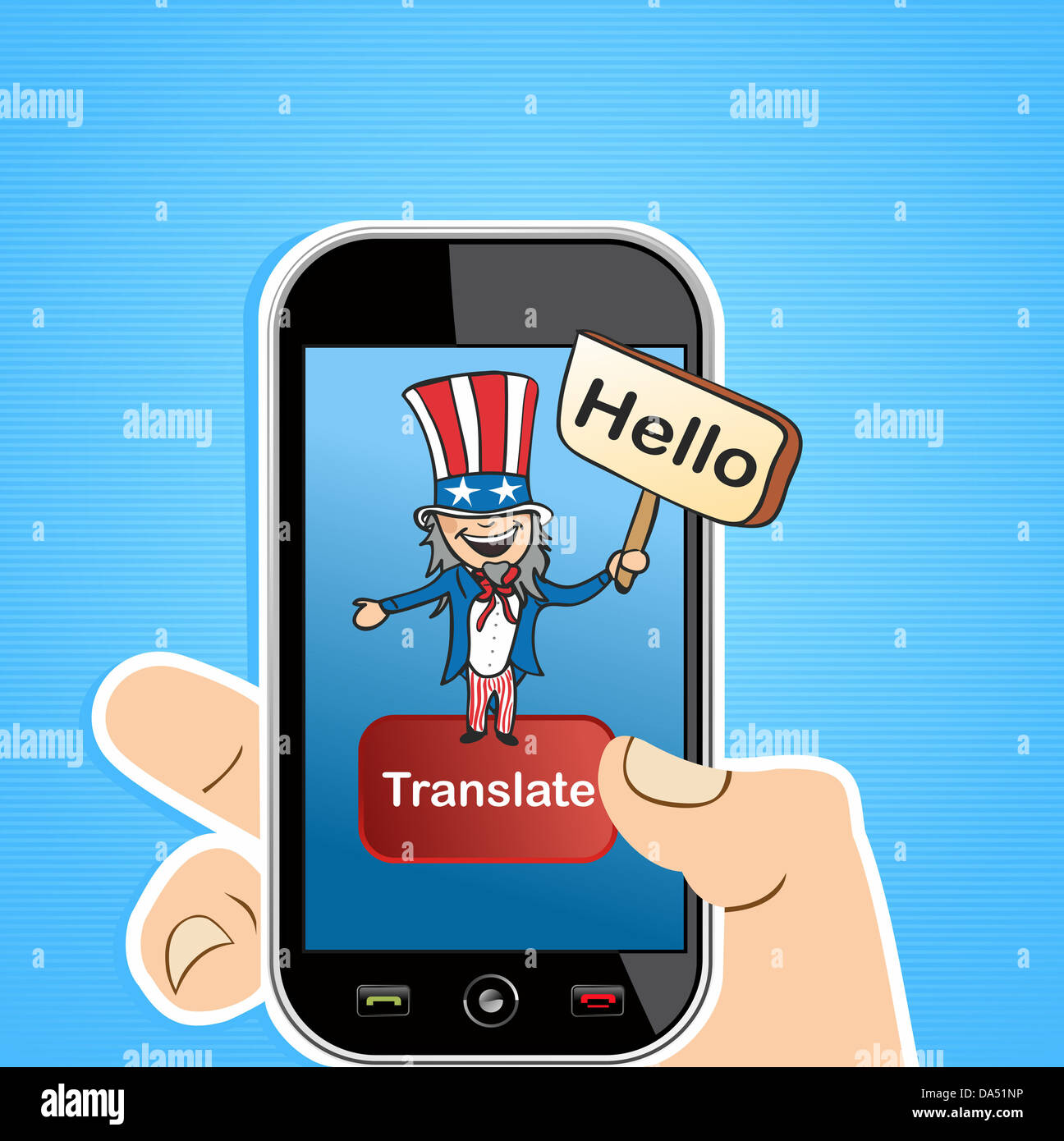 Smart Phone uncle Sam man sign translation concept background. Vector ...