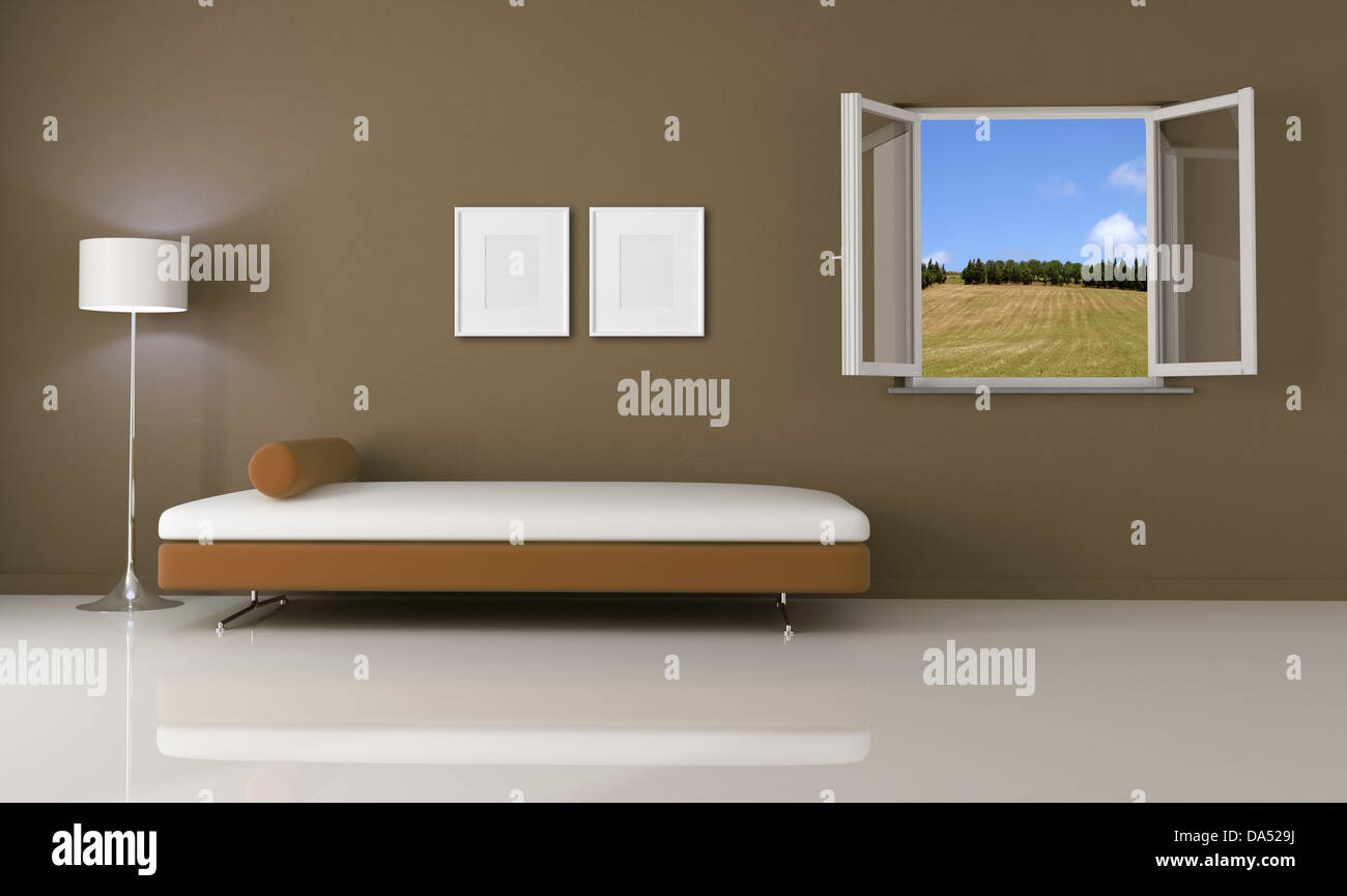 modern interior with open window Stock Photo - Alamy