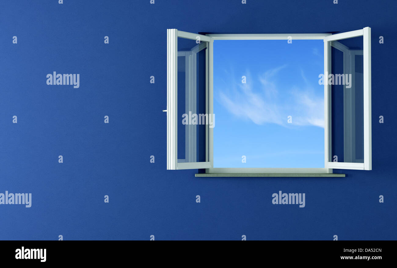 white windows opening to the blue sky- rendering Stock Photo - Alamy