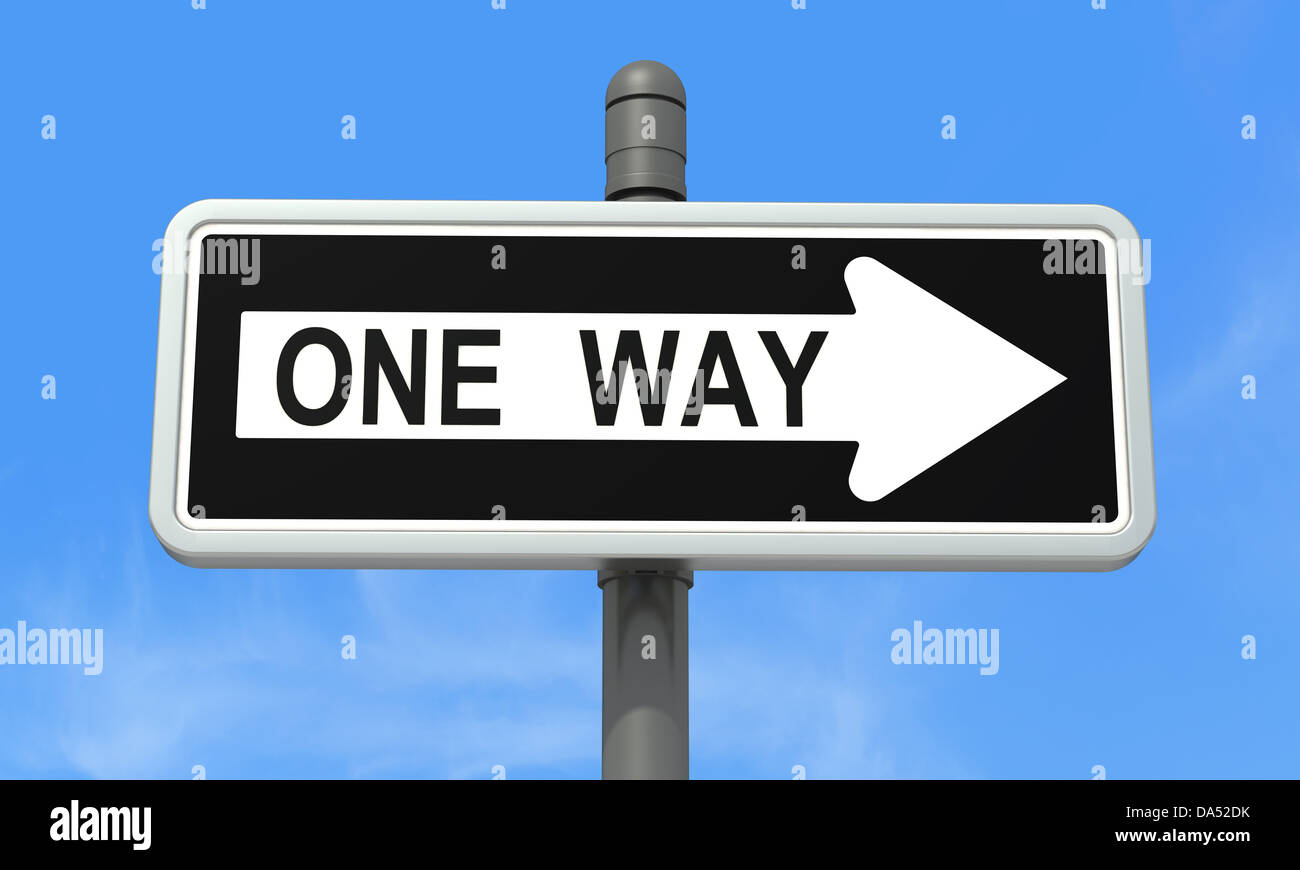 One-way sign against blue sky - rendering Stock Photo - Alamy