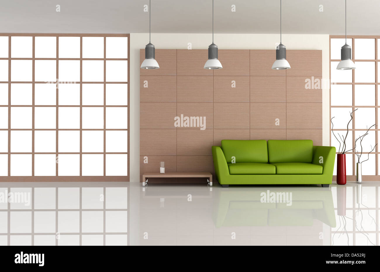 modern living room with green sofa - digital artwork Stock Photo - Alamy