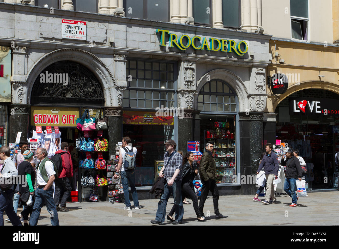 People walking along Coventry Street by the Trocadero centre, Londons ...