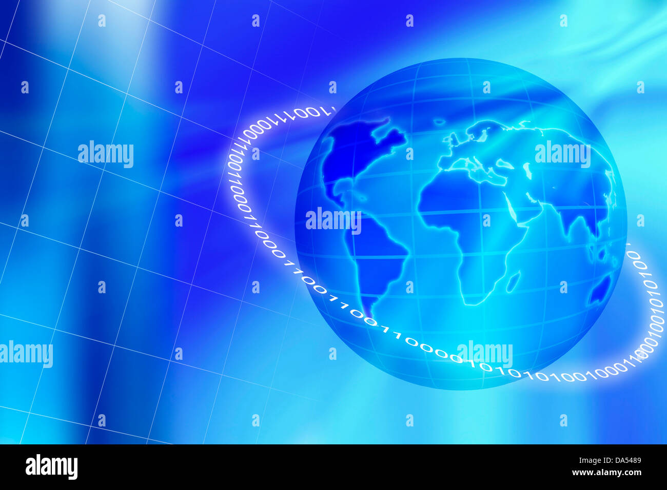 illustration with earth globe, grid and binary numbers Stock Photo - Alamy