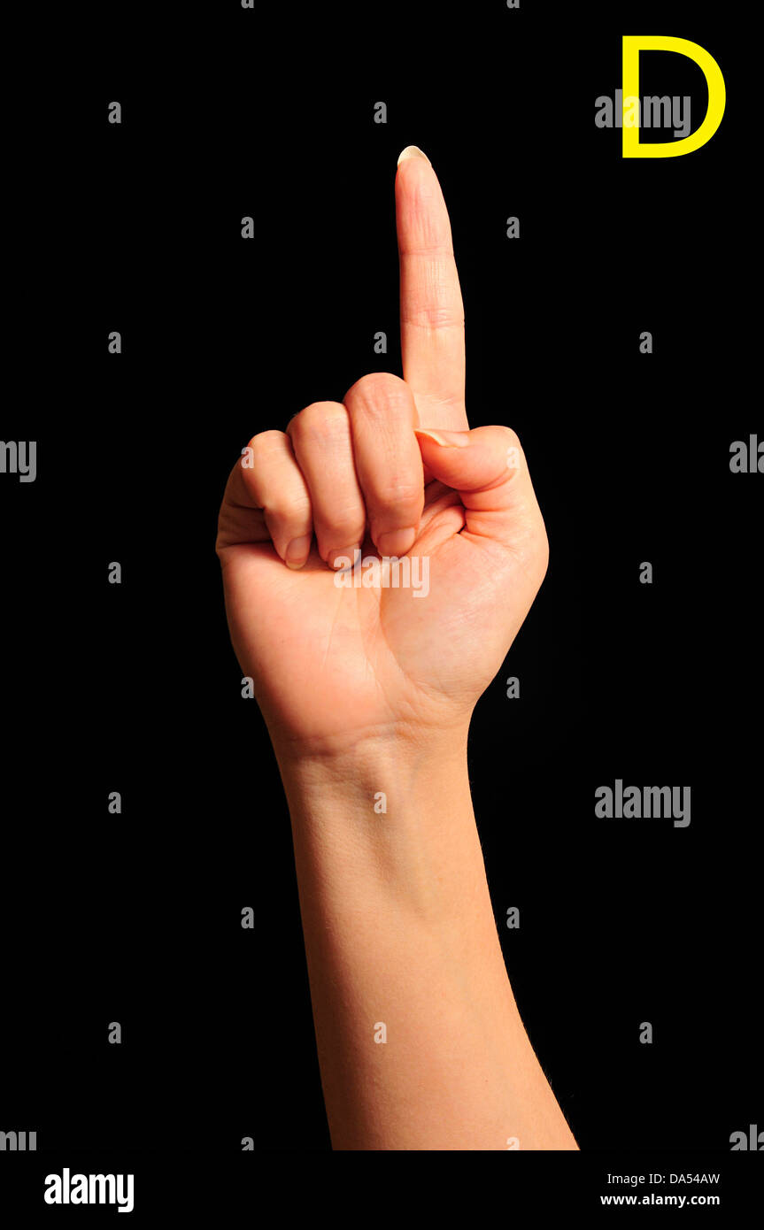 ASL alphabet of signs for deaf, letter D Stock Photo - Alamy