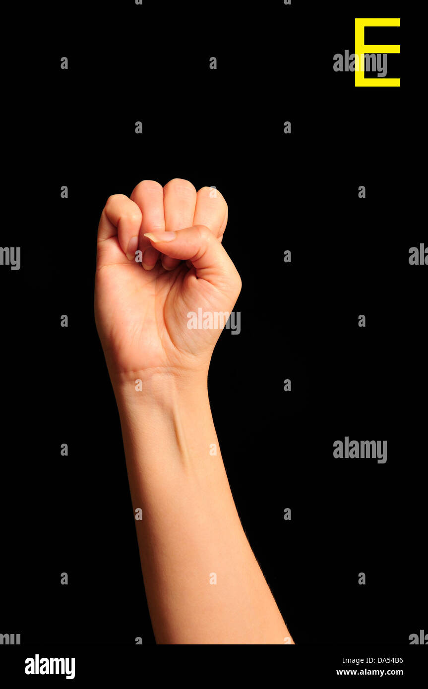 ASL alphabet of signs for deaf, letter E Stock Photo - Alamy