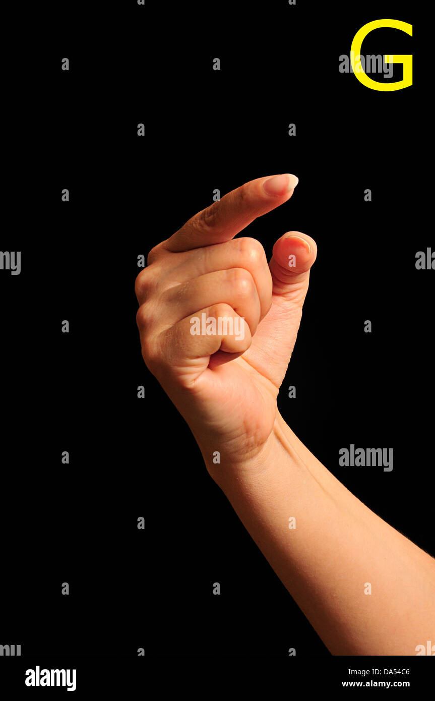 ASL alphabet of signs for deaf, letter G Stock Photo - Alamy