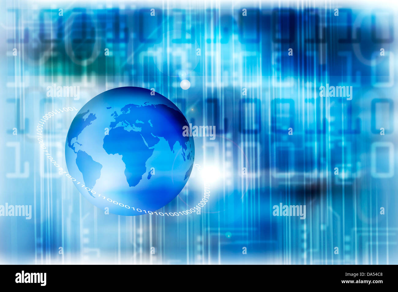 illustration with world globe and binary numbers Stock Photo - Alamy