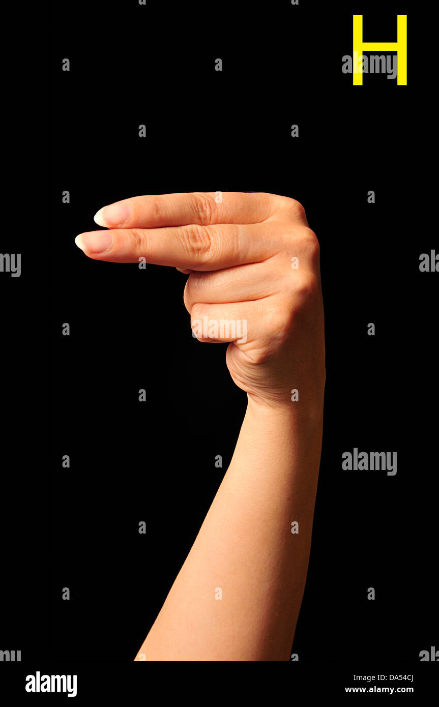 ASL alphabet of signs for deaf, letter H Stock Photo - Alamy