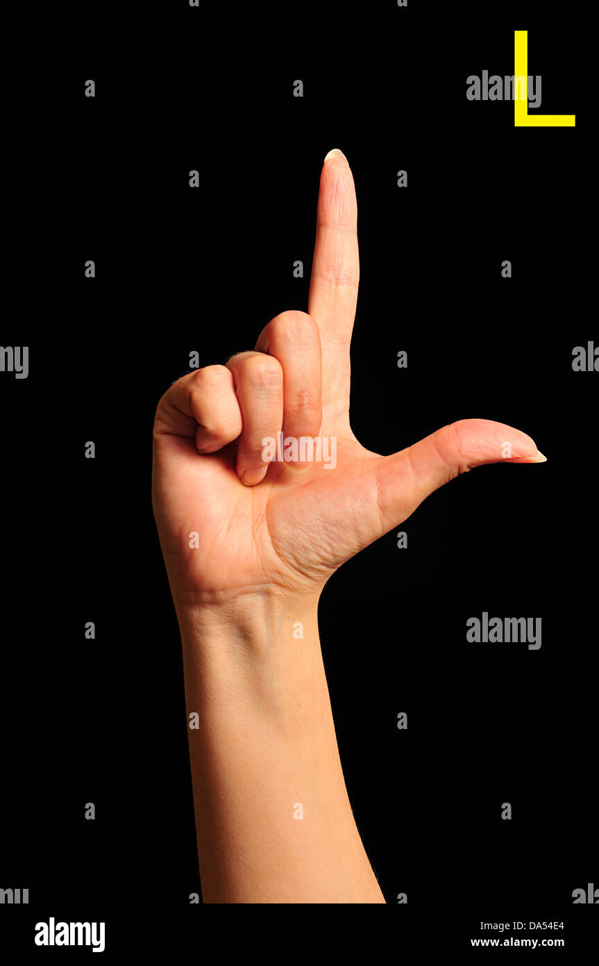 ASL alphabet of signs for deaf, letter L Stock Photo - Alamy